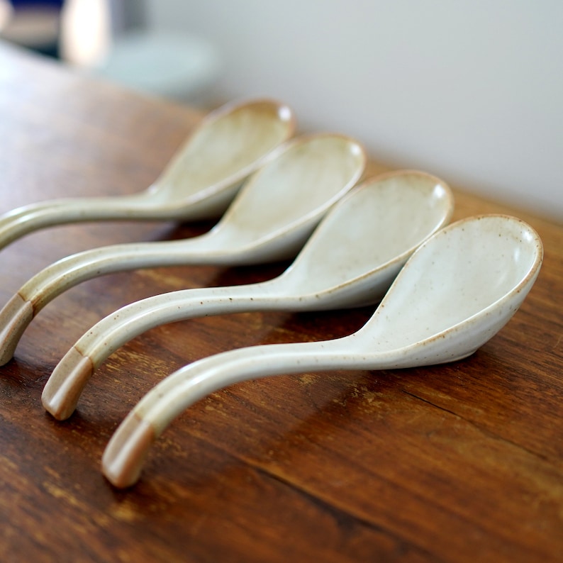 Ceramic Soup Spoons, White Japanese Spoon Large for Ramen Pho Wonton ...