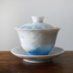 Mothers Day Gift Blue and White Crystal Glaze Gaiwan Set,gaiwan Tea Cup ...