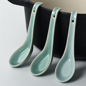Chinese Ceramic Spoon, Blue Spoon, Ramen Spoon, Soup Spoon, Short Spoon ...