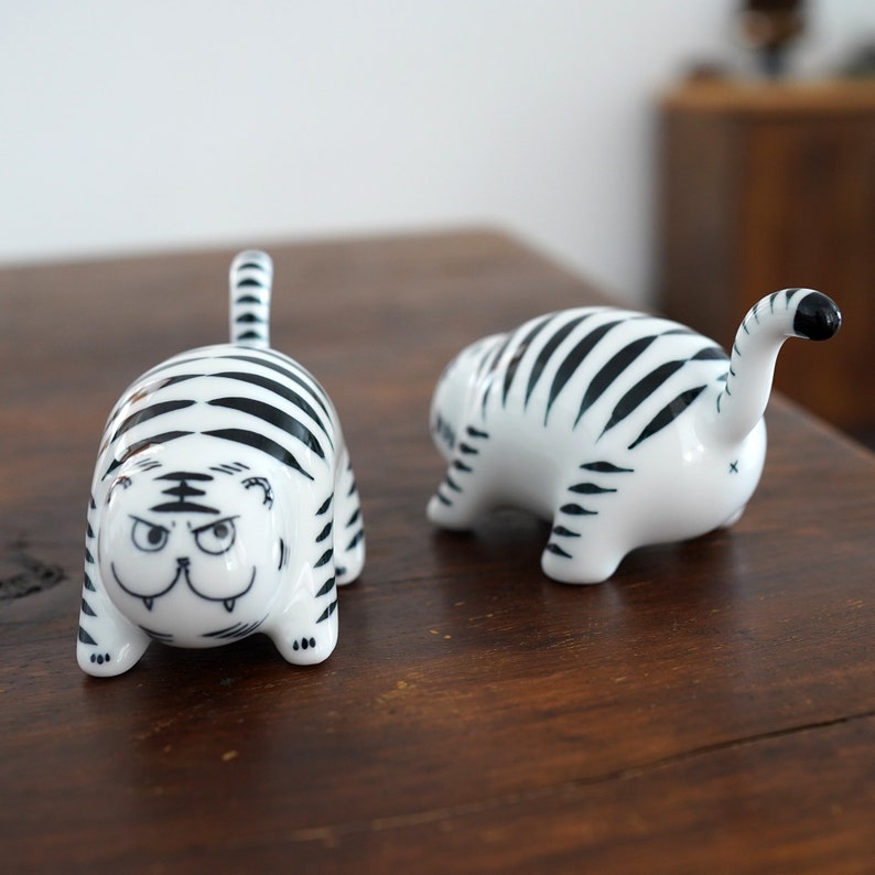 Blue and White Tiger Figurine, Ceramic Tiger, Christmas Gift, Ceramic ...