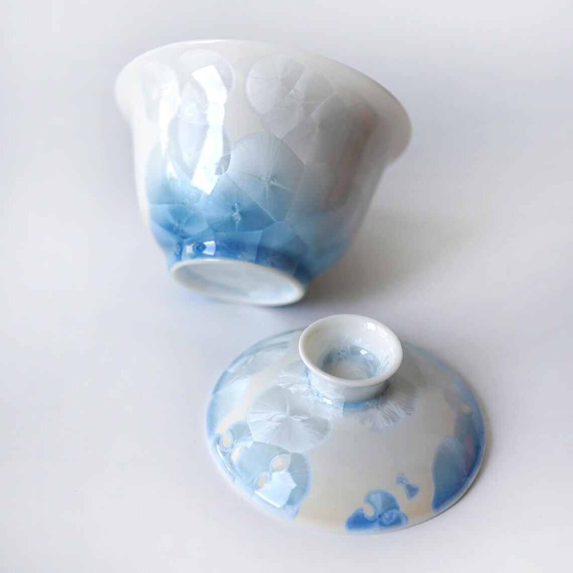 Mothers Day Gift Blue and White Crystal Glaze Gaiwan Set,gaiwan Tea Cup ...