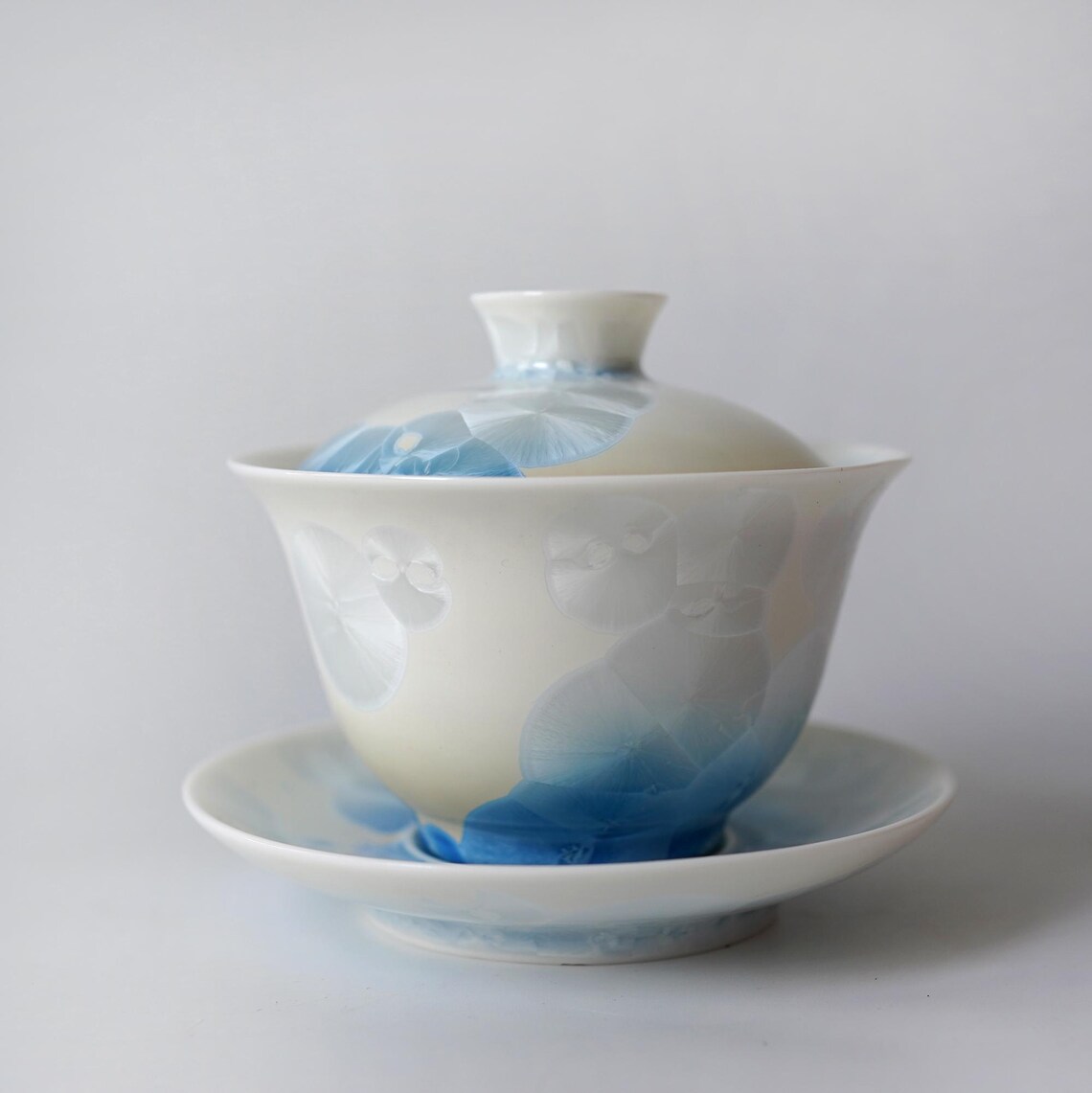 Mothers Day Gift Blue and White Crystal Glaze Gaiwan Set,gaiwan Tea Cup ...