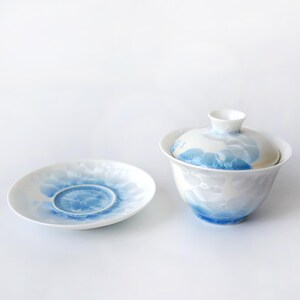 Mothers Day Gift Blue and White Crystal Glaze Gaiwan Set,gaiwan Tea Cup ...