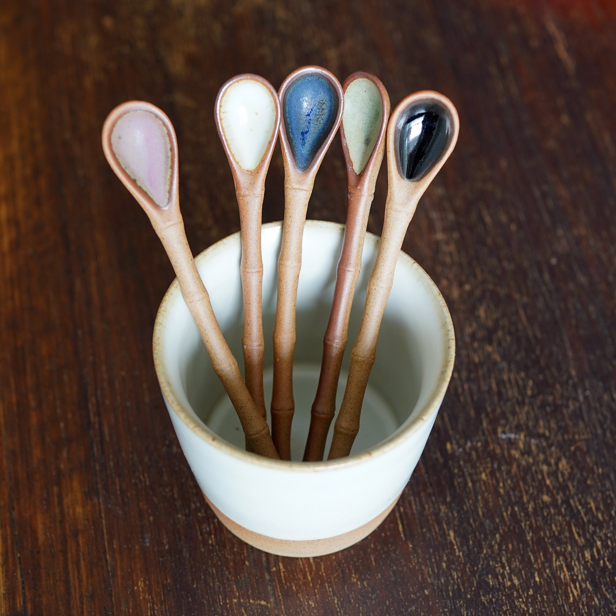 Stoneware Ceramic Coffee Spoon/bamboo Shape Handle Stir Stick,salt ...
