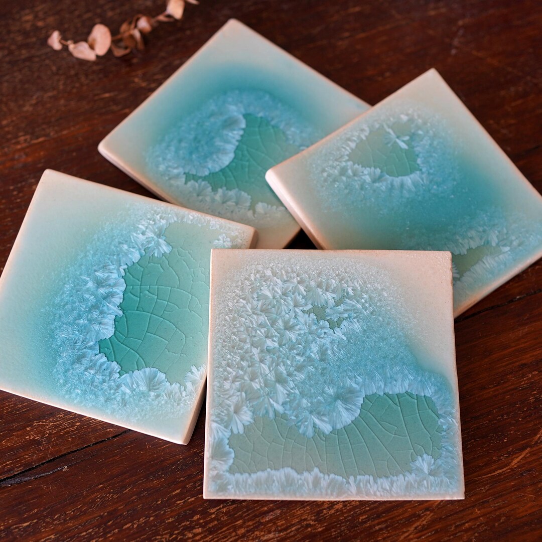 Ceramic Crystalline Coasters for Stylish Tabletops, Handemade Stoneware ...