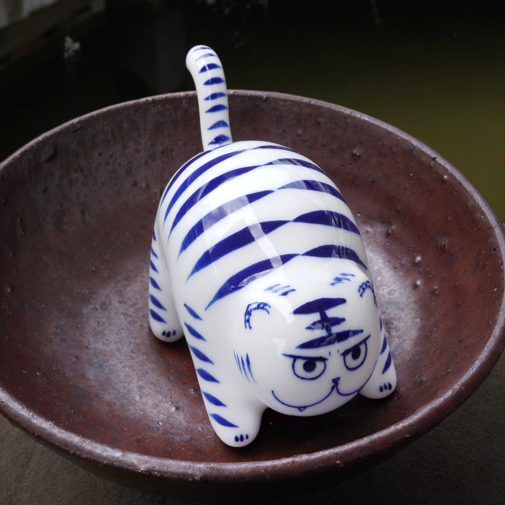 Blue and White Tiger Figurine, Ceramic Tiger, Christmas Gift, Ceramic ...