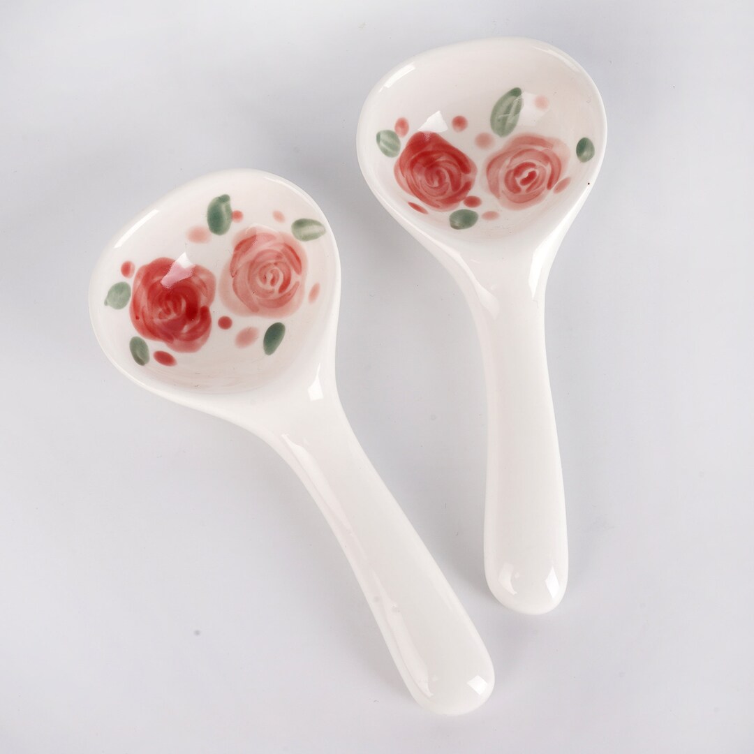 Rose Soup Spoon,floral Spoon,flower Painting Ceramic Spoons ,ramen ...