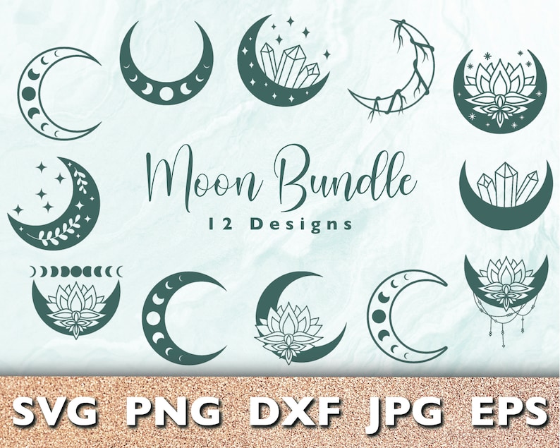 Moon SVG Bundle | Celestial Svg | Moon Cut Files | Crystal Moon Svg ...