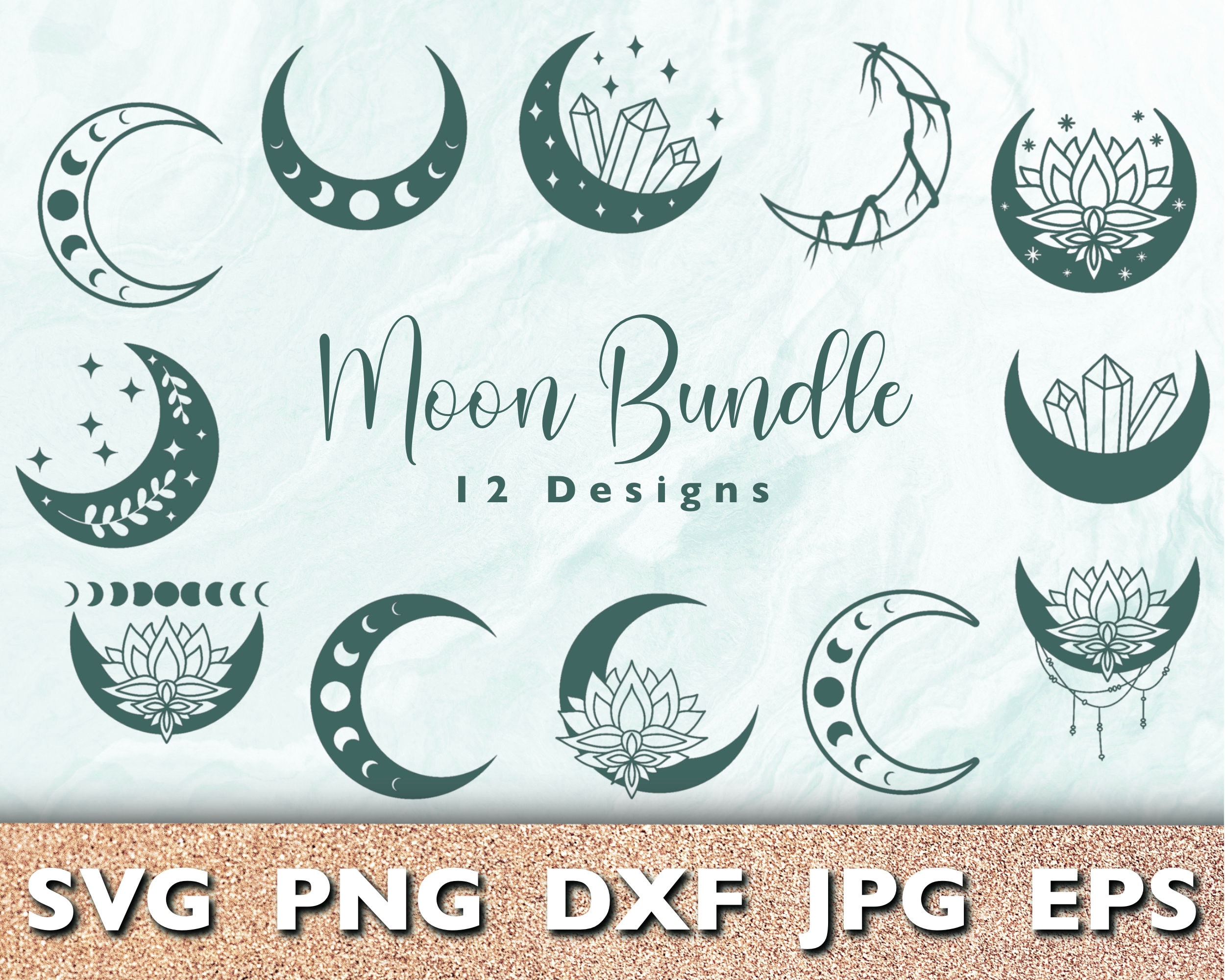 Moon SVG Bundle | Celestial Svg | Moon Cut Files | Crystal Moon Svg ...