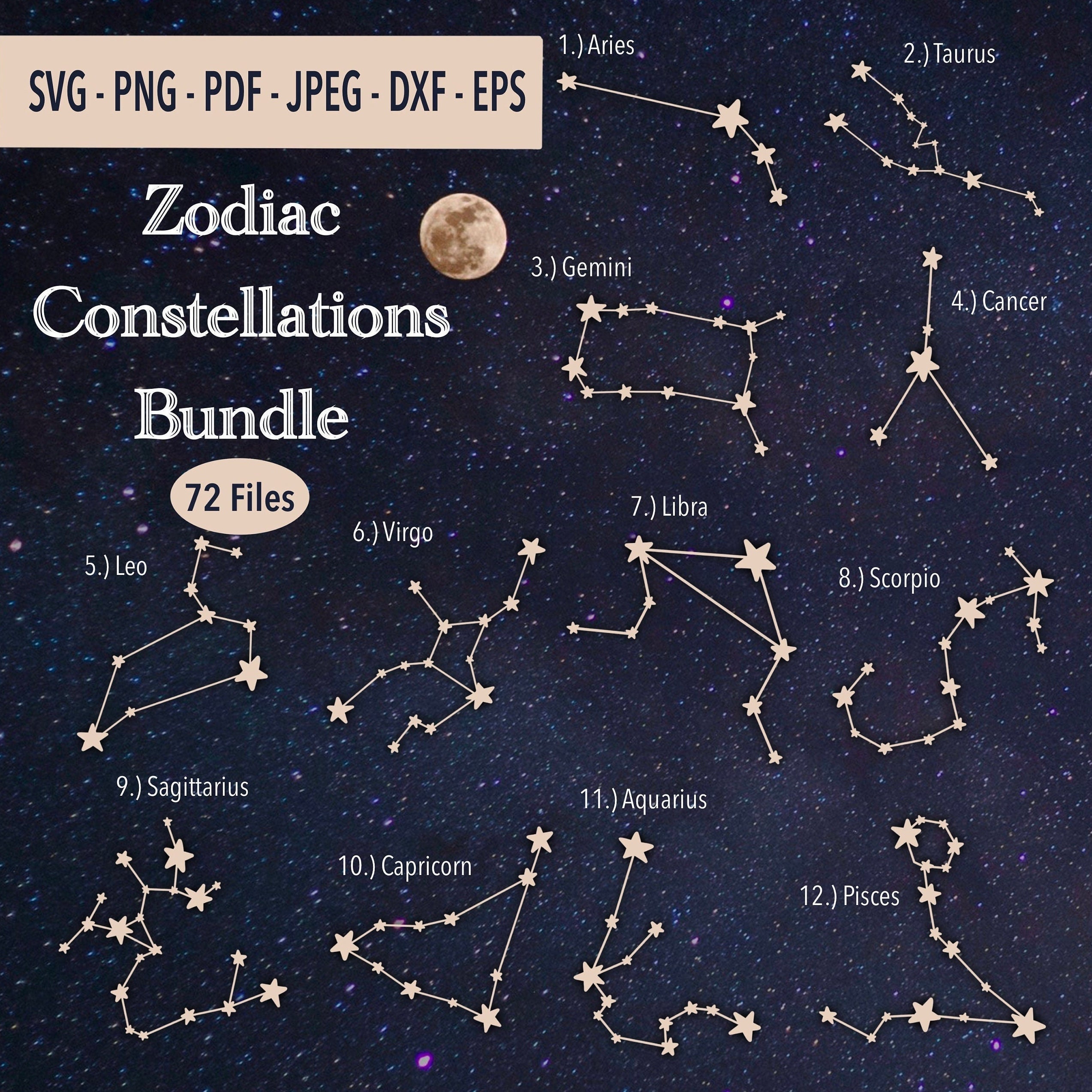 Zodiac SVG Bundle | Astrology | Horoscope Signs | Constellation Cut ...