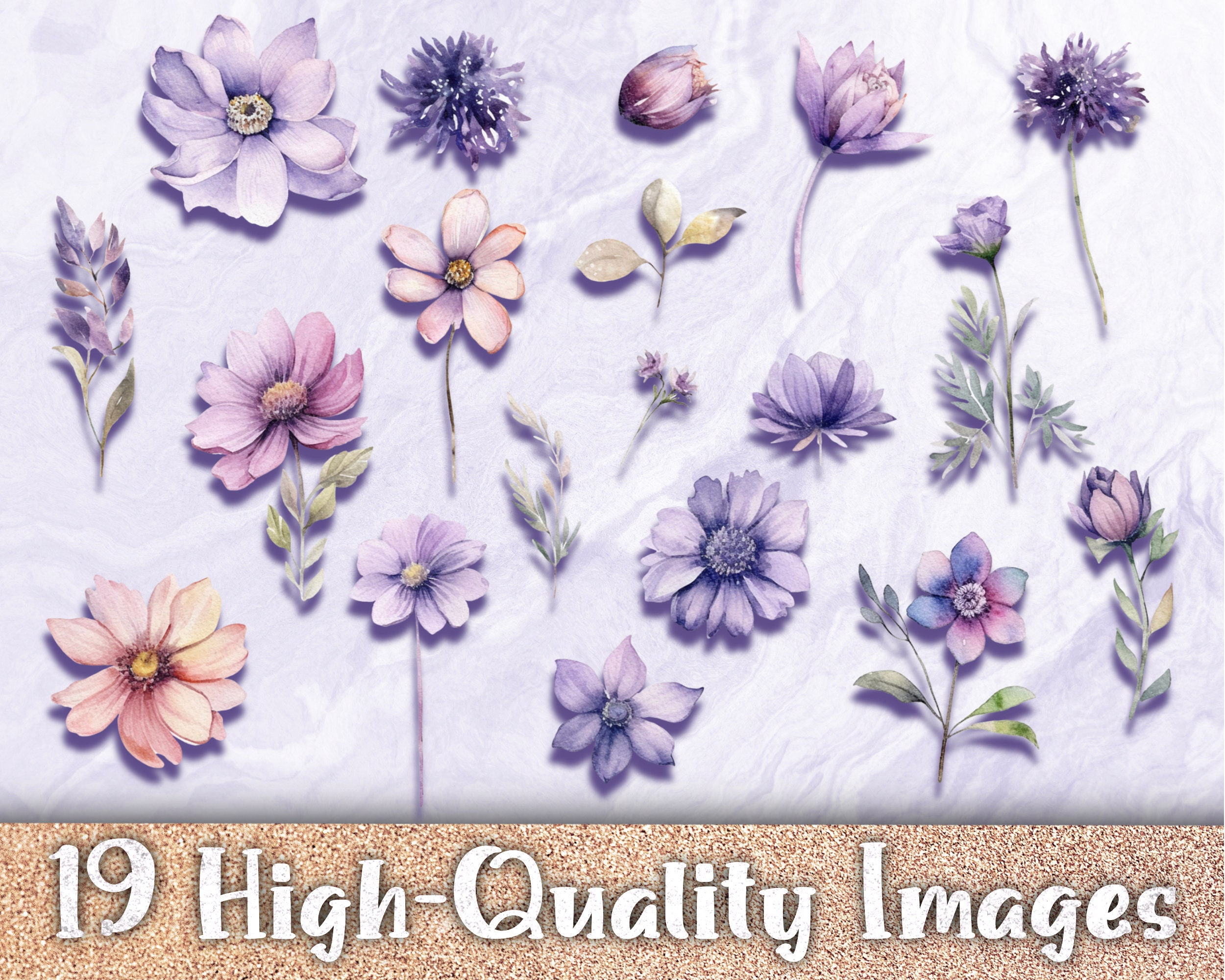Purple Watercolor PNG Flowers Clip Art Botanicals Digital Bundle ...