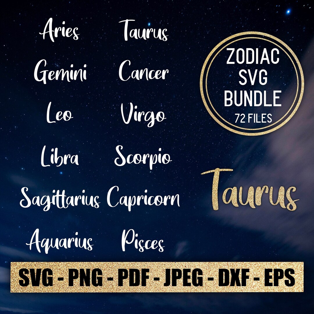 Nombres de signos del zodiaco SVG / Paquete de astrología / Archivos de ...