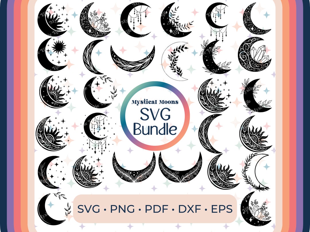 Boho Moon SVG Bundle, Celestial Svg, Mystical Moon Phase, DXF Files for ...