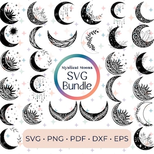 Boho Moon SVG Bundle, Celestial Svg, Mystical Moon Phase, DXF Files for ...