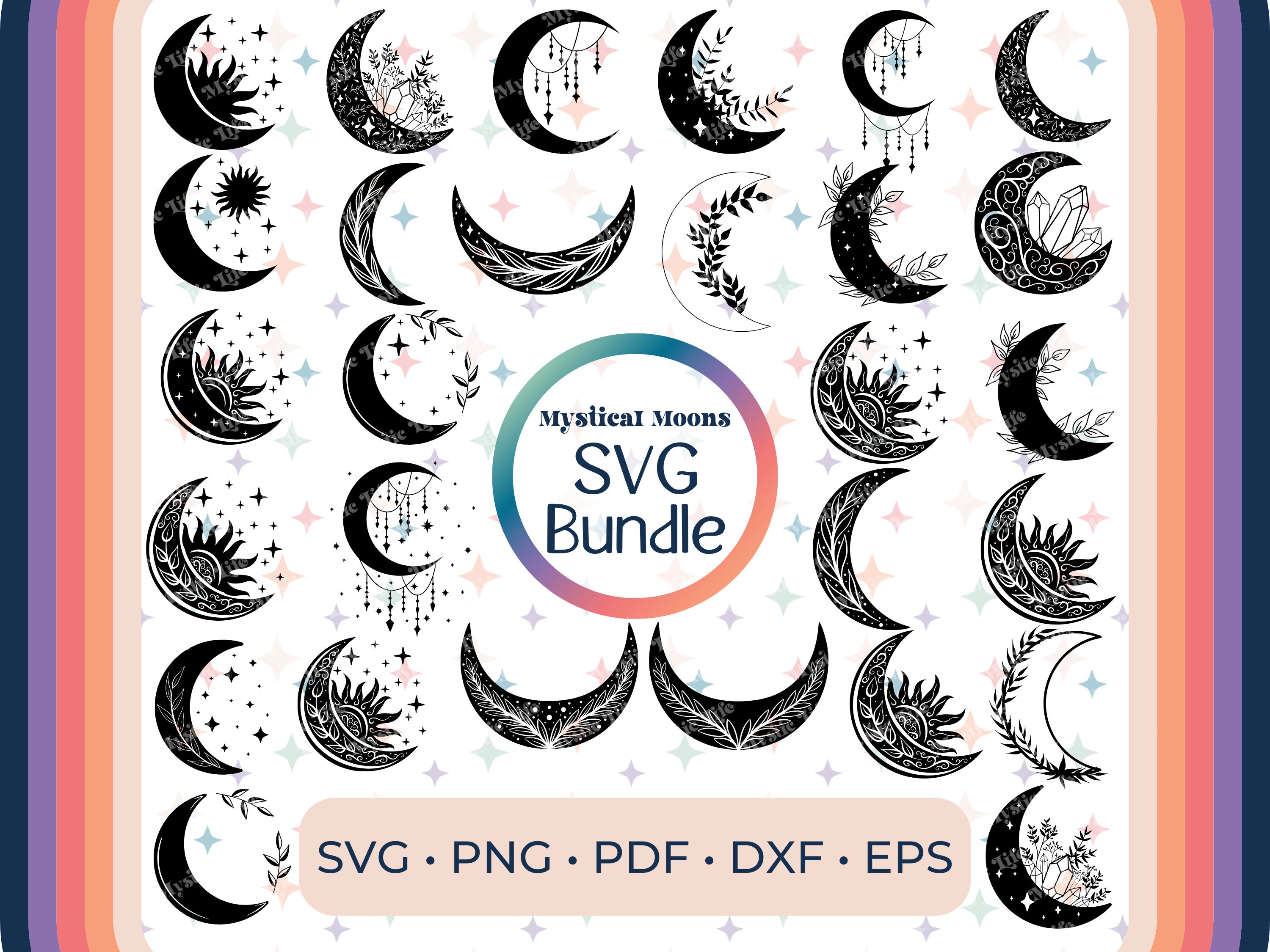 Boho Moon SVG Bundle, Celestial Svg, Mystical Moon Phase, DXF Files for ...