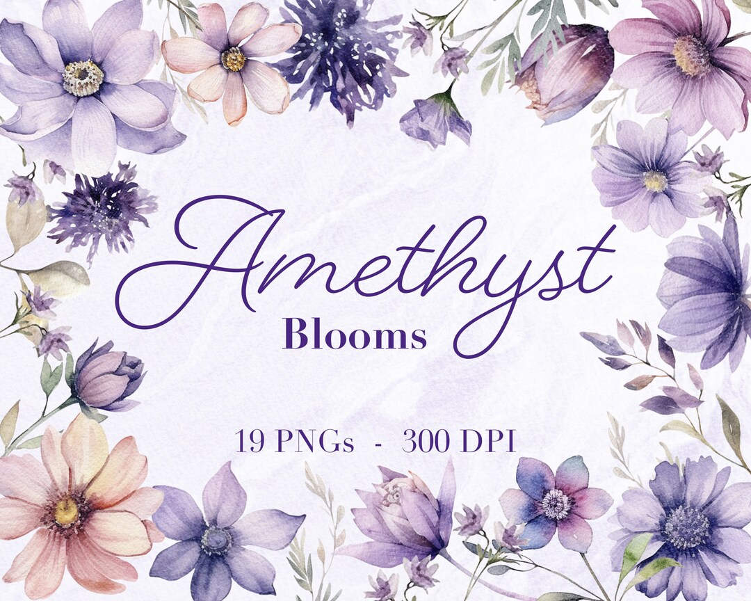 Purple Watercolor PNG Flowers Clip Art Botanicals Digital Bundle ...