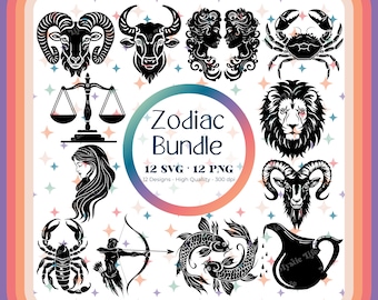 Zodiac Sign SVG Bundle, Horoscope SVG, Astrology Svg, Zodiac Clipart ...