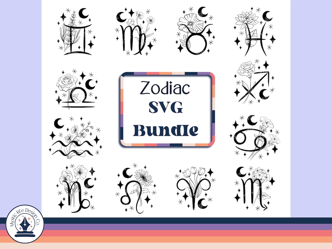 Zodiac Sign SVG Bundle, Horoscope SVG, Astrology Svg, Zodiac Clipart ...