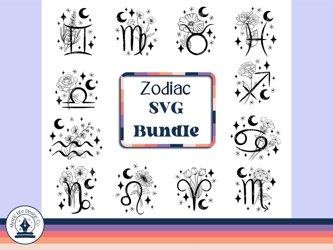 Zodiac Sign SVG Bundle, Horoscope SVG, Astrology Svg, Zodiac Clipart ...