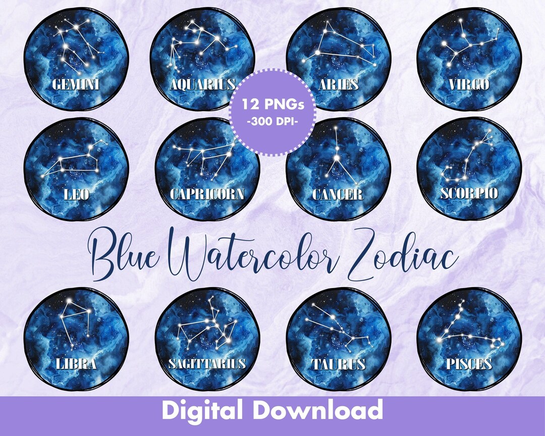 Zodiac Sign Watercolor Clipart Sublimation Digital PNG Design Bundle ...