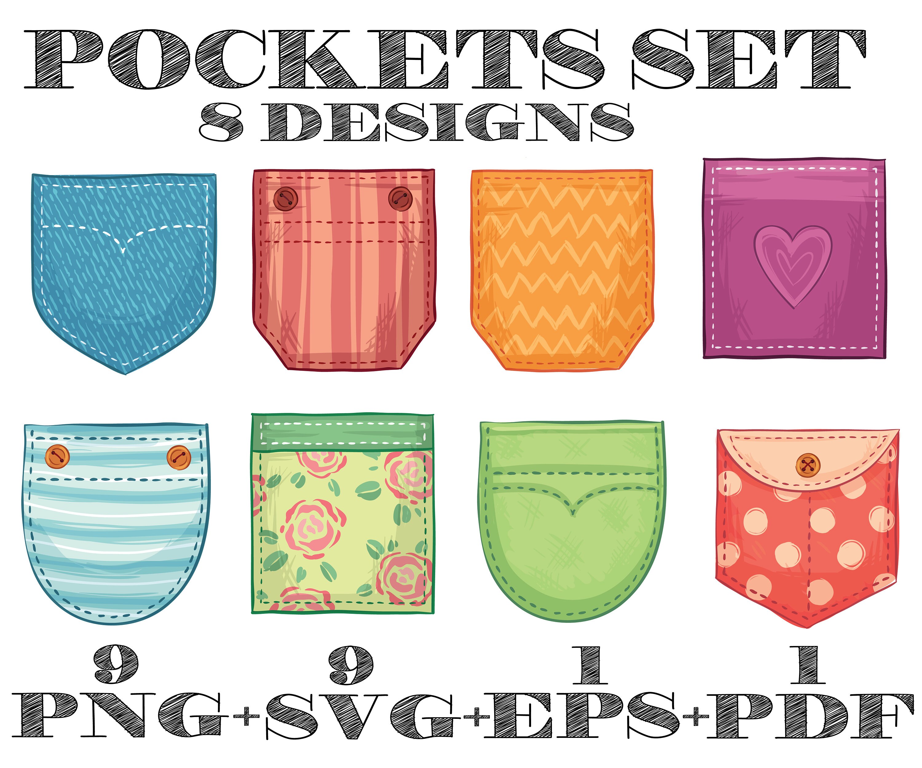 Pockets Set Vector Svg Eps Png Pdf Digital Download Pockets | Etsy