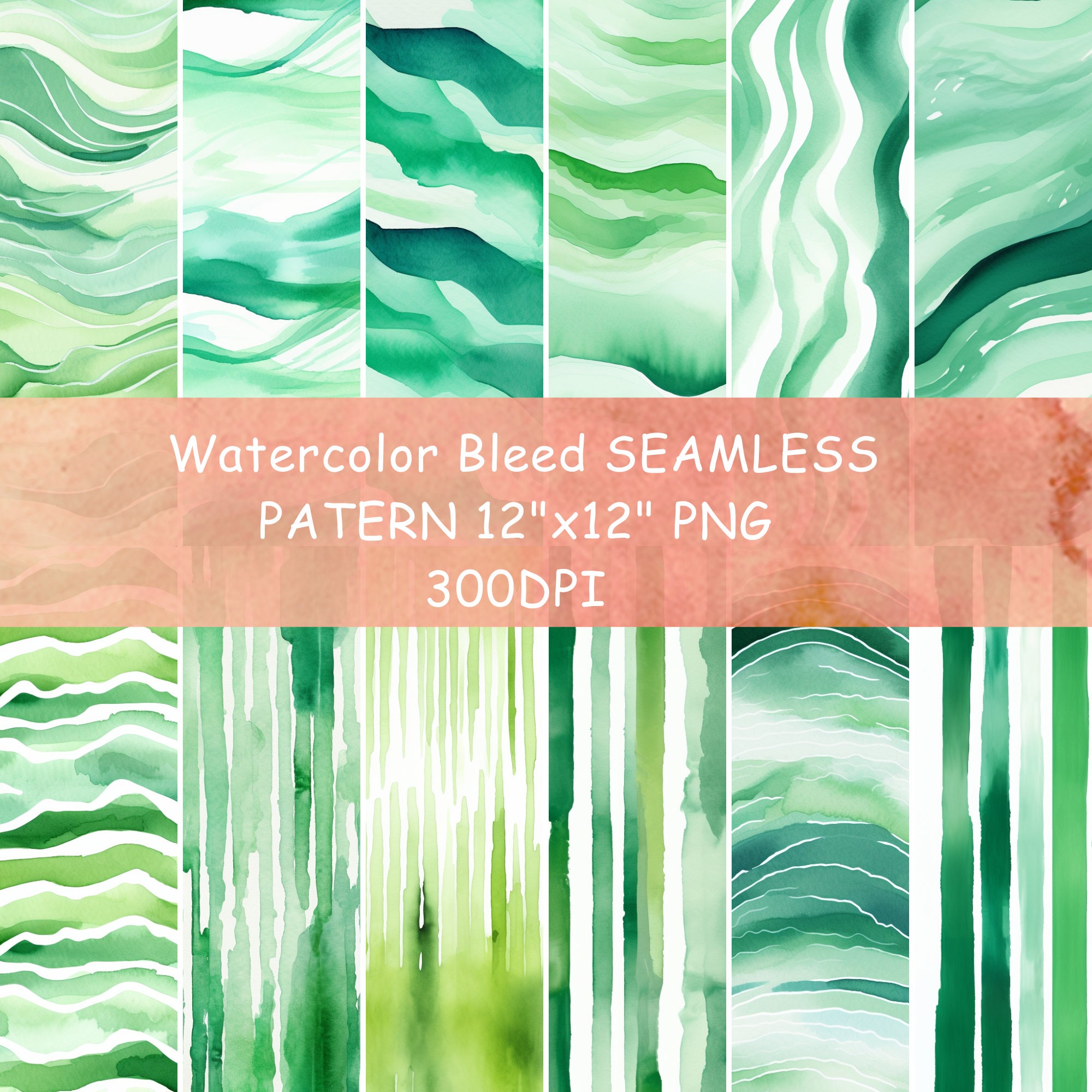 12 Peaces watercolor Bleed Seamless Pattern 12x12in - Etsy