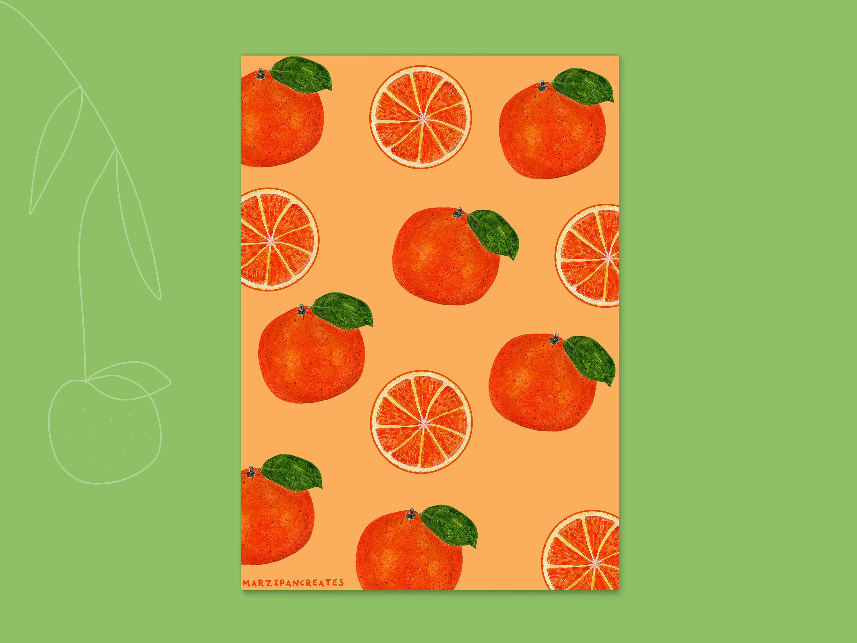 The Oranges Oranges Art Print Illustrated Oranges Print Illustrated Fruit Print Oranges Pattern ...