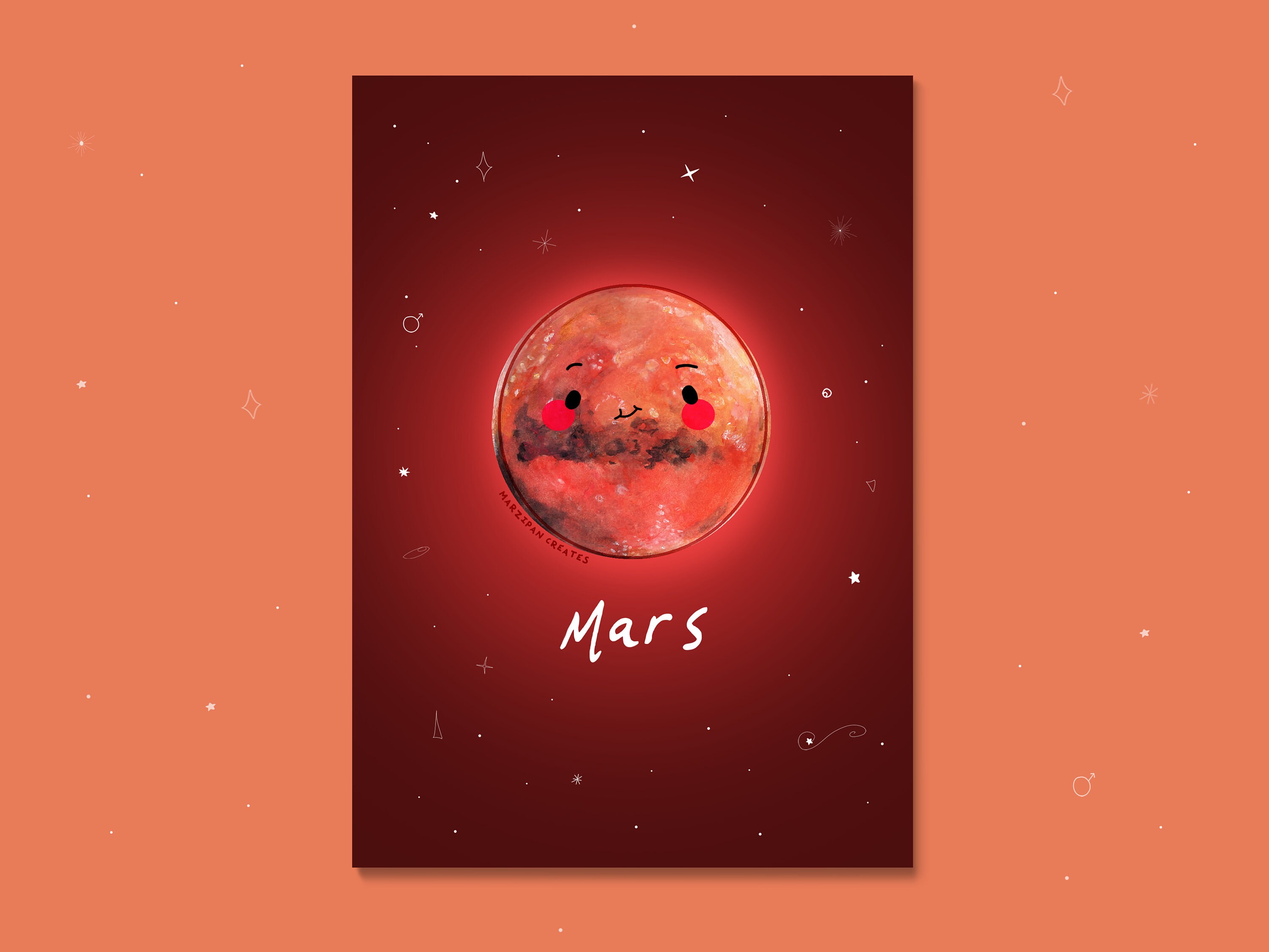 Mars Mars Illustration the Happy Mars Planet Mars the - Etsy