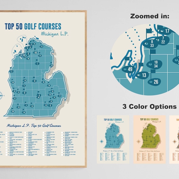 Michigan Map of Golf Courses - Etsy Canada