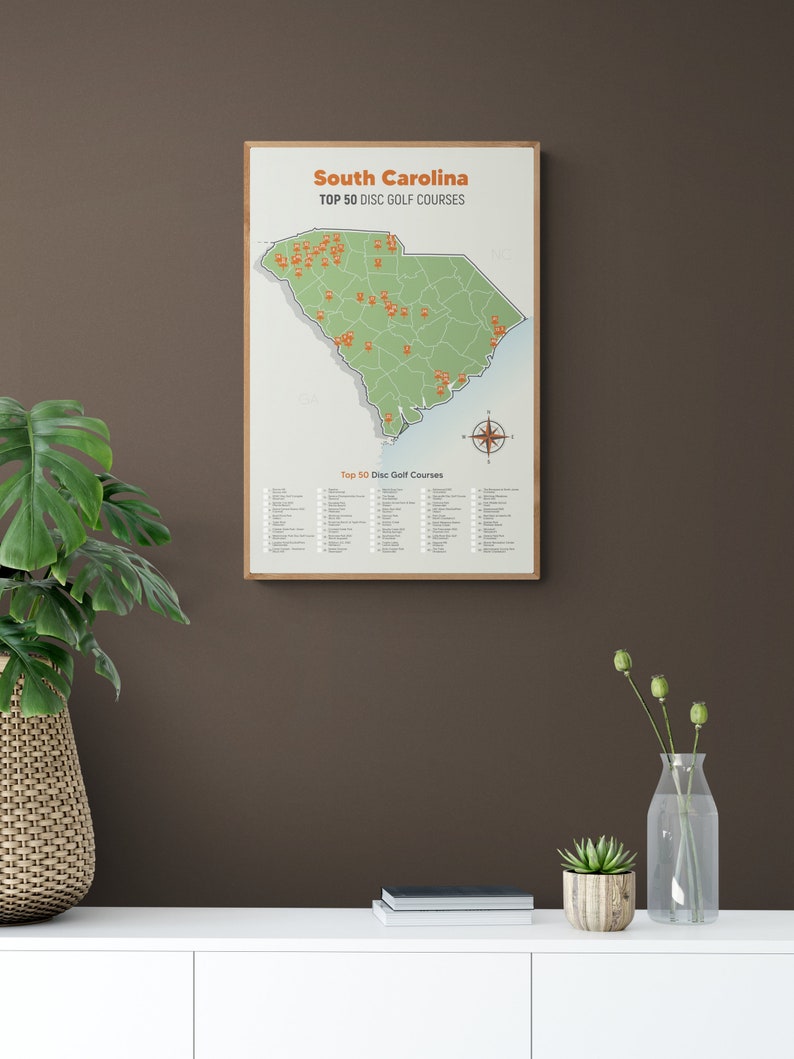 South Carolina Disc Golf Top 50 Courses Map - Etsy