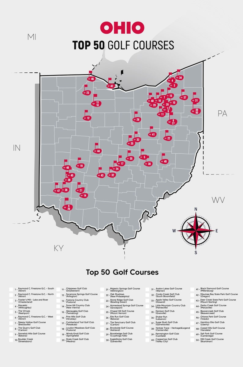 Ohio Golf Top 50 Courses Map - Etsy