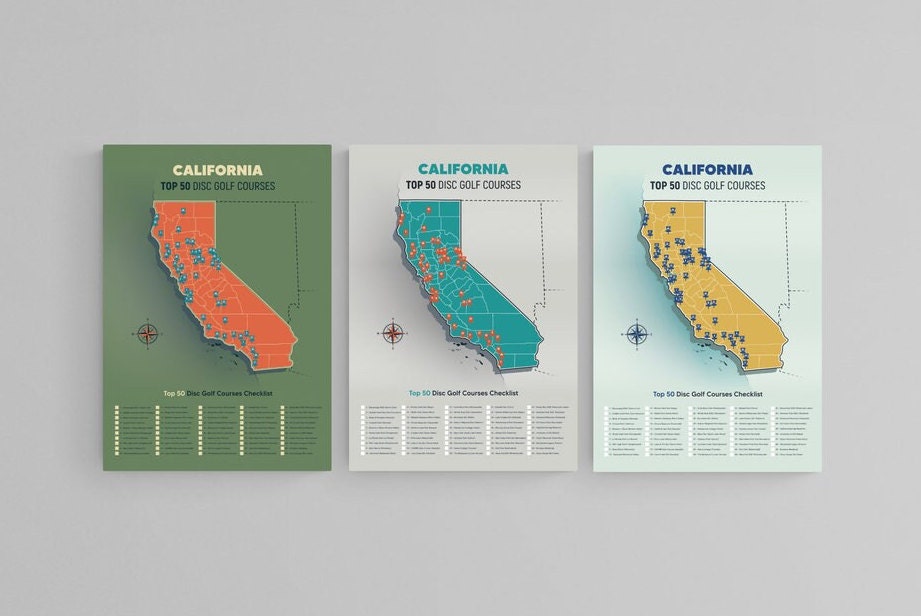 California Disc Golf Top 50 Courses Map - Etsy