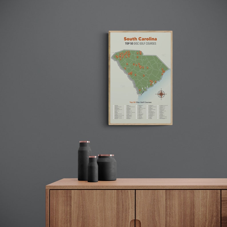 South Carolina Disc Golf Top 50 Courses Map - Etsy