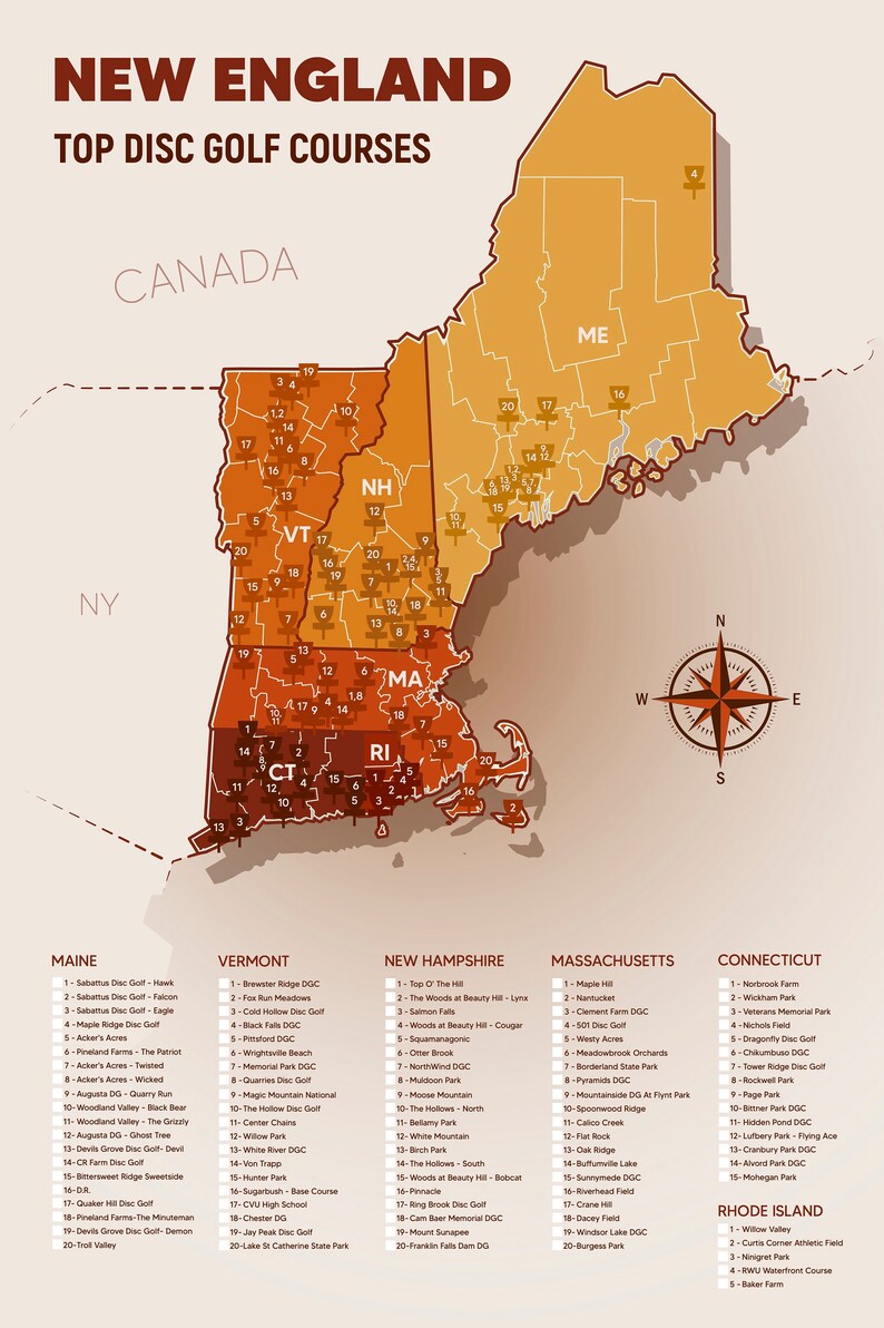 Top New England Disc Golf Courses Map - Etsy