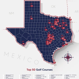 Texas Golf Top 50 Courses Map - Etsy
