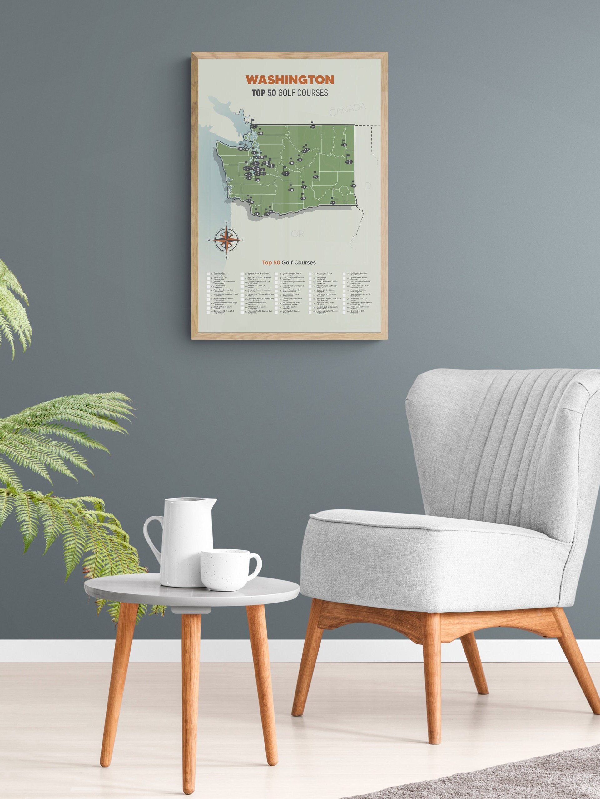 Washington Golf Top 50 Courses Map - Etsy