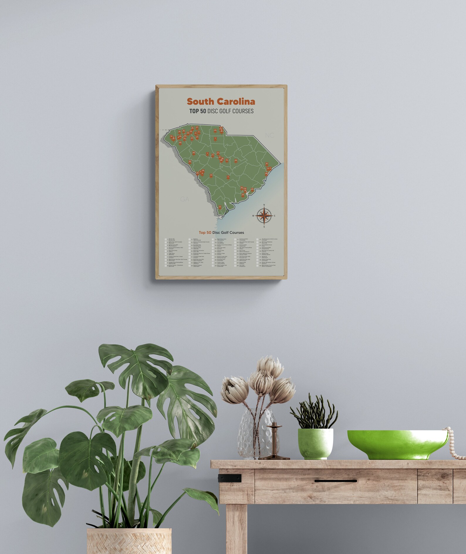 South Carolina Disc Golf Top 50 Courses Map - Etsy