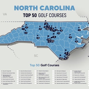 North Carolina Golf Top 50 Courses Map - Etsy