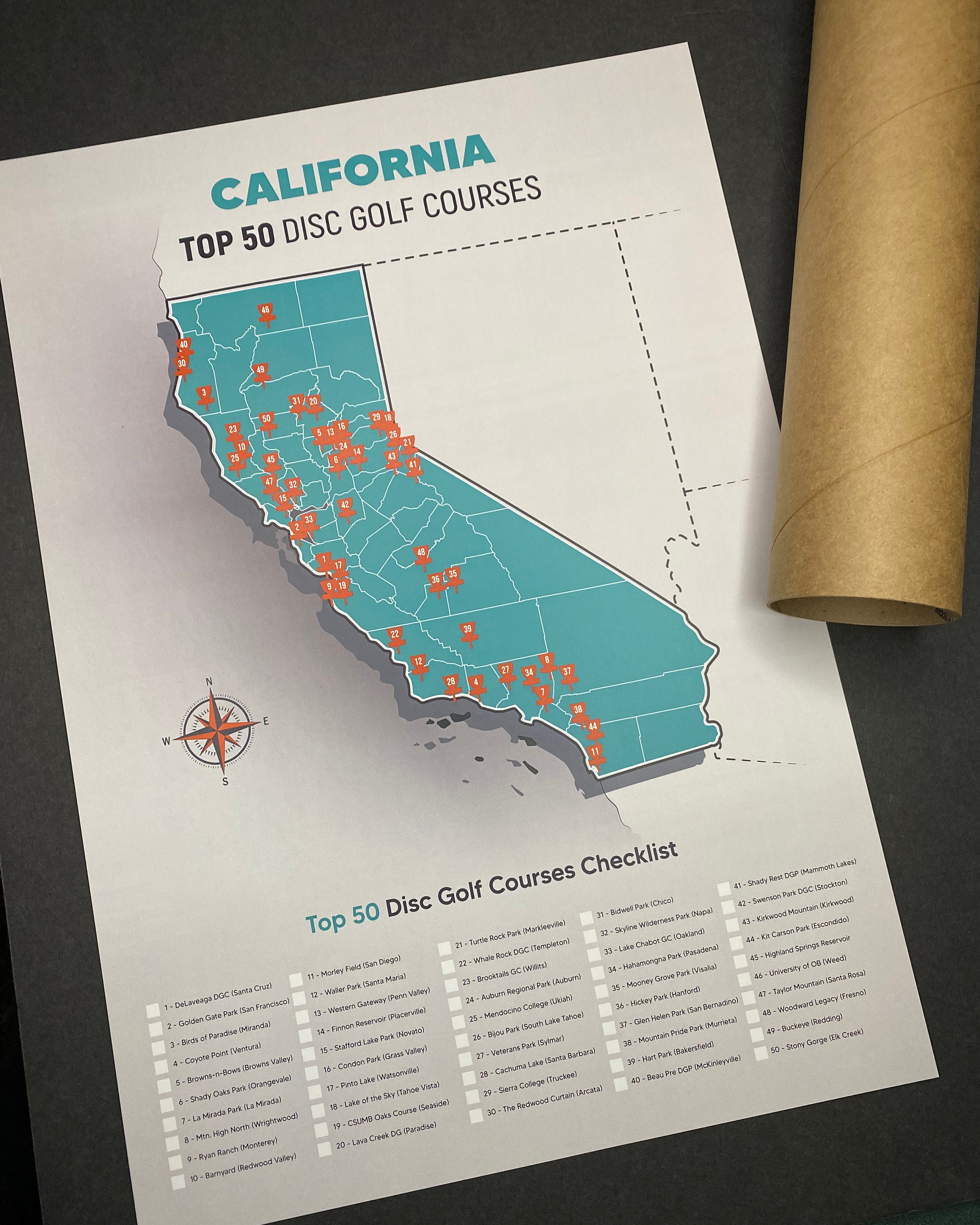 California Disc Golf Top 50 Courses Map - Etsy