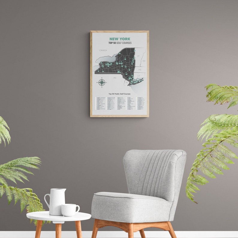New York Top 50 Golf Courses Map - Etsy