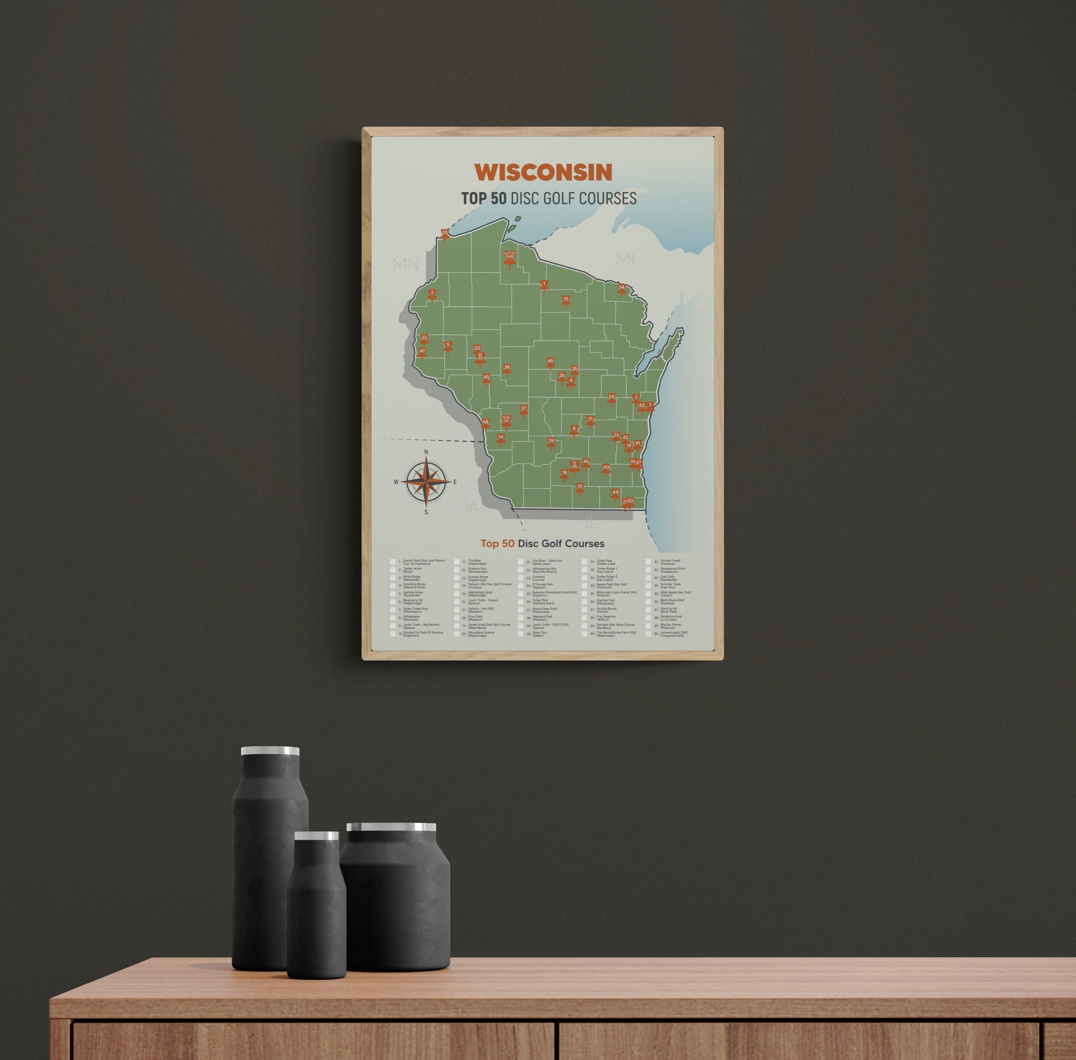 Wisconsin Top 50 Disc Golf Courses Map - Etsy