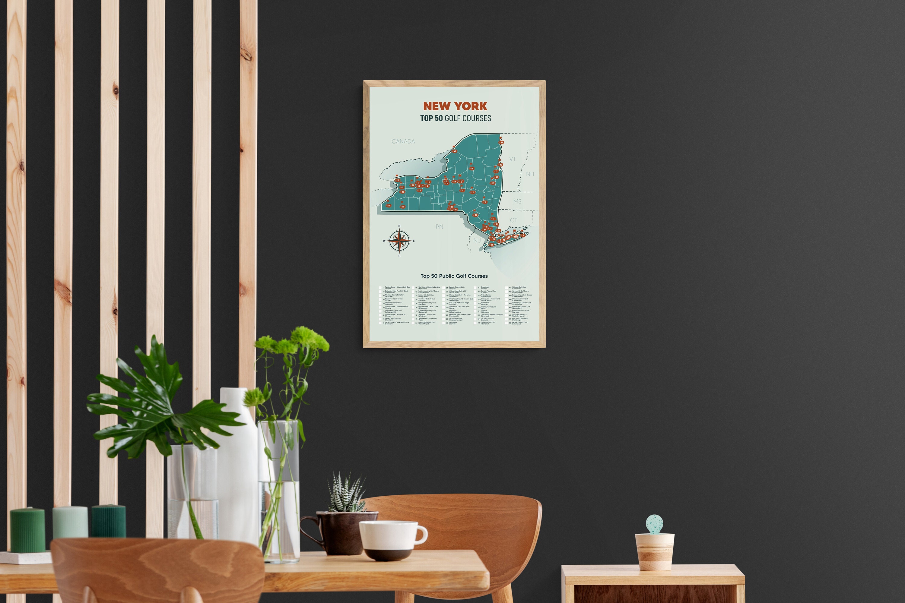 New York Top 50 Golf Courses Map - Etsy