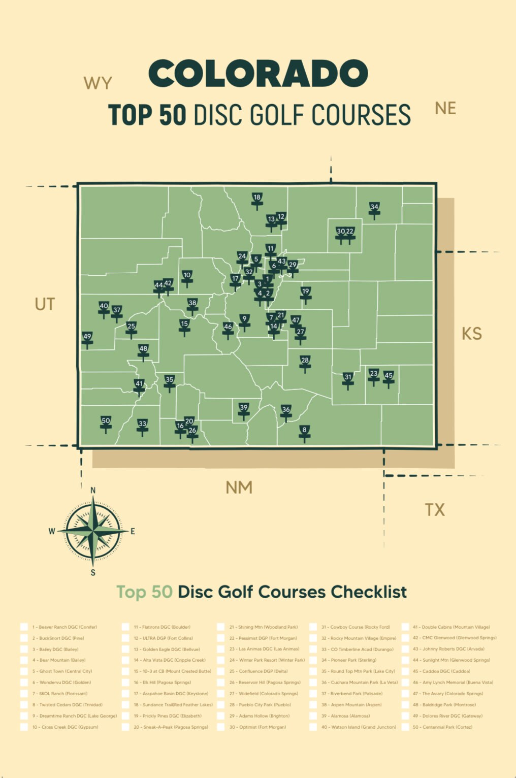 Colorado Disc Golf Top 50 Courses Map - Etsy