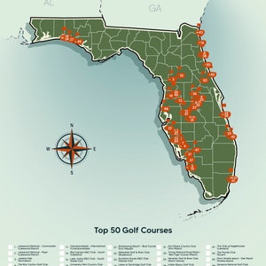 Florida Top 50 Golf Courses Map - Etsy