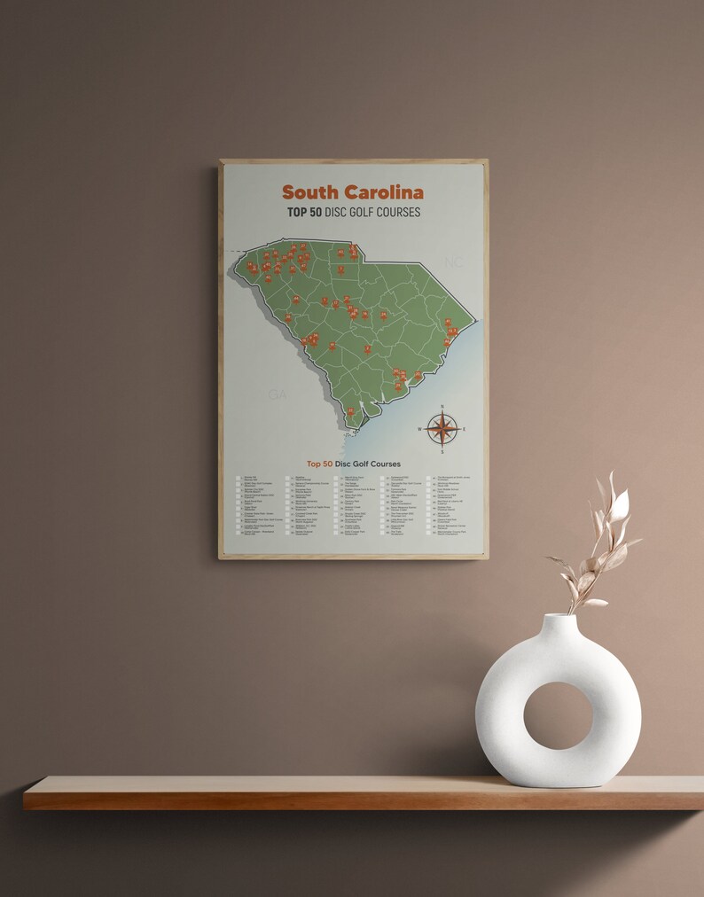 South Carolina Disc Golf Top 50 Courses Map - Etsy
