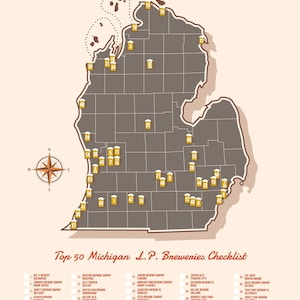 Top 50 Michigan Breweries Map - Etsy