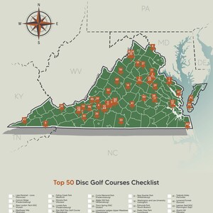Virginia Disc Golf Top 50 Courses Map - Etsy