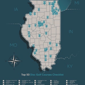 Illinois Disc Golf Top 50 Courses Map - Etsy