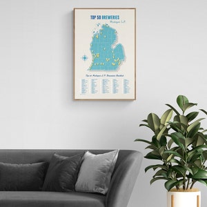 Top 50 Michigan Breweries Map - Etsy