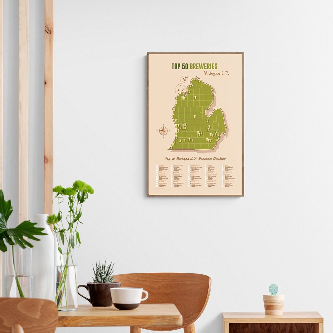 Top 50 Michigan Breweries Map - Etsy